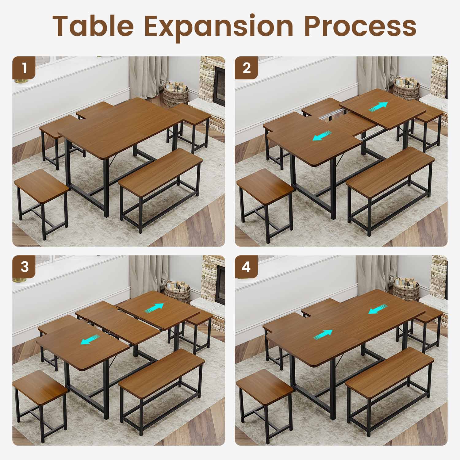 Dj503292 4 6 Piece Dining Table Set for 4 6 People 63 inch Extendable Kitchen Table Walnut Size Small