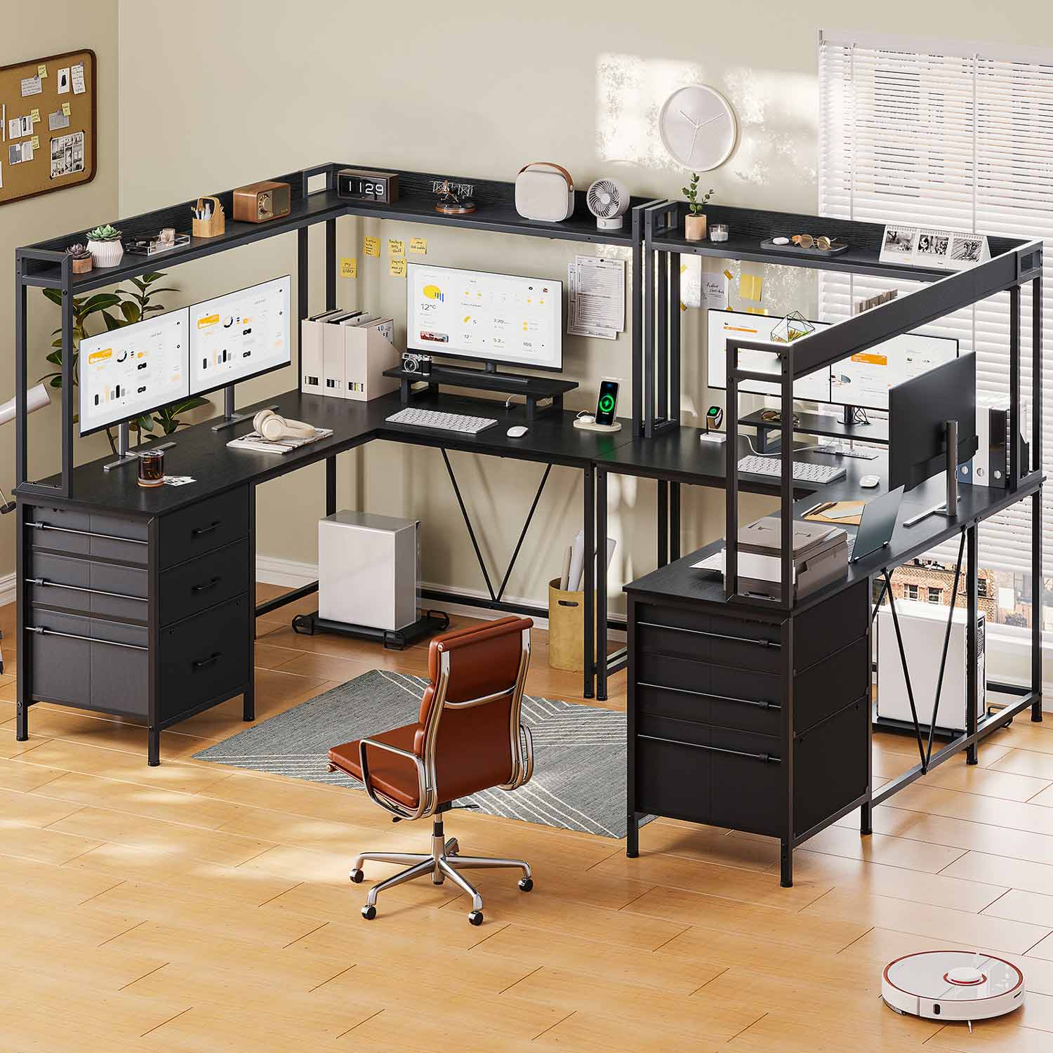 Dj503355 3 L Shaped Gaming Desk with Hutch Computer Desk with Power Outlet Black